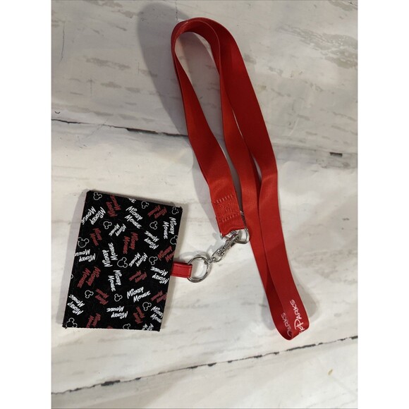 Disney | Accessories | Mickey Mouse Red Bade Id Lanyard Holder Disney ...